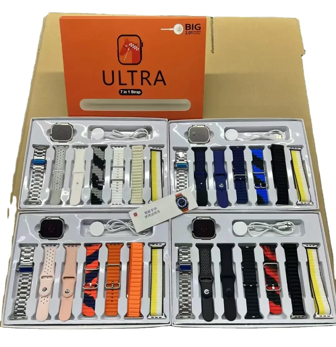 Customized Logo 7in1 Ultra Smart Watch With 7 Straps Metal Ocean Rubber ...