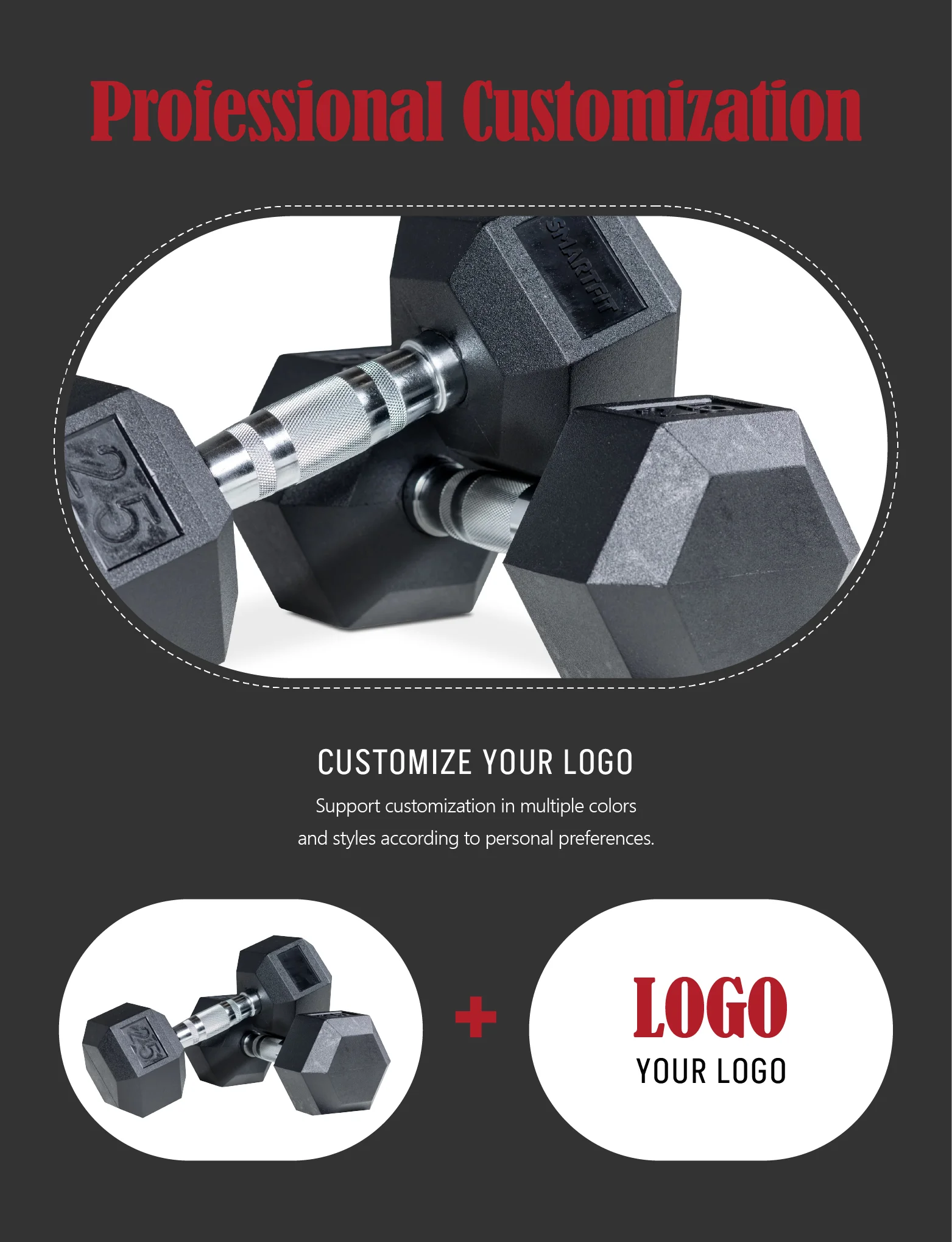 SMARTFIT Custom Rubber Hex Dumbbell Gym Free Training Set