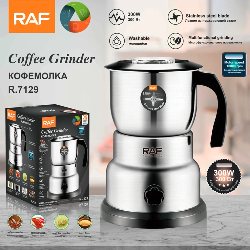RAF Stainless Steel Coffee Grinder - 4 Blades & Touch Control