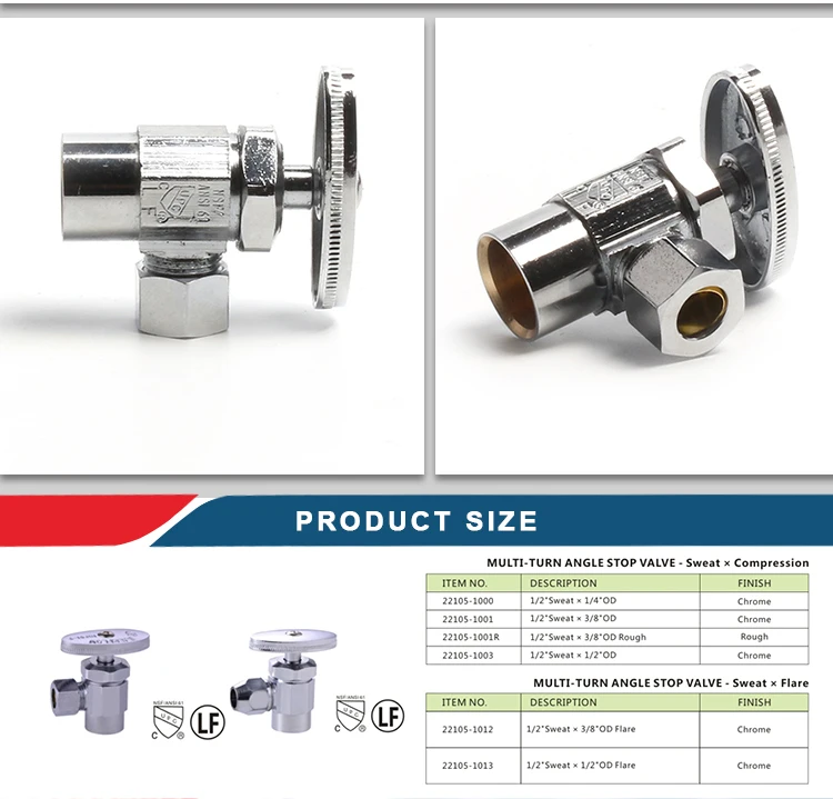 Multi-turn Brass Sweat Compression Inlet Angle Stop Valve With ...