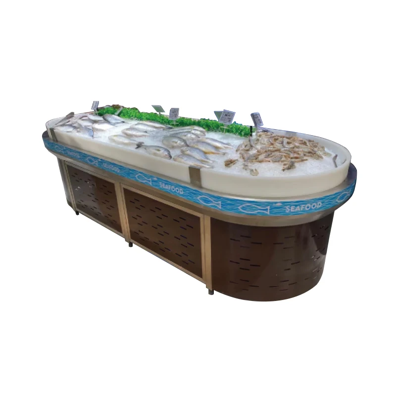 Factory Supermarket Stainless Steel Ice Table Frozen Fresh Fish Seafood ...