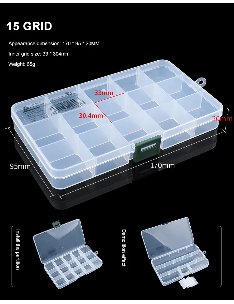 Clear Divided Hinged Plastic Storage Organizer Box with Dividers ...