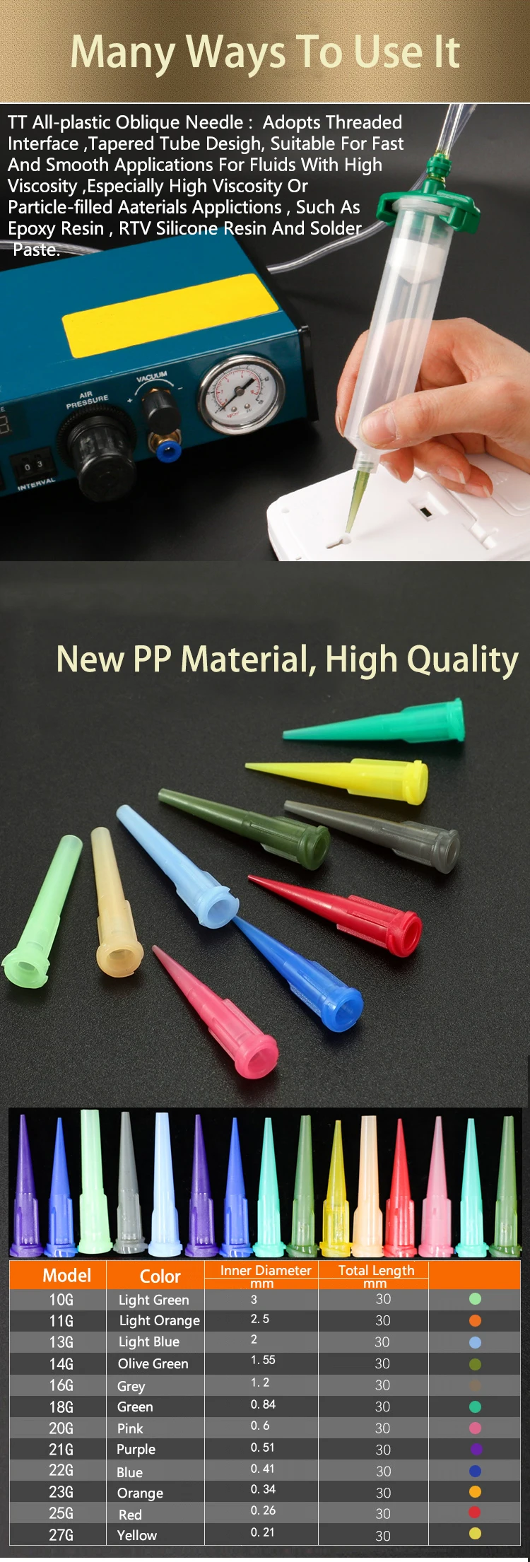 Plastic TT 10g--27g Tapered Epoxy Resin Needle Tip Glue Dispenser ...