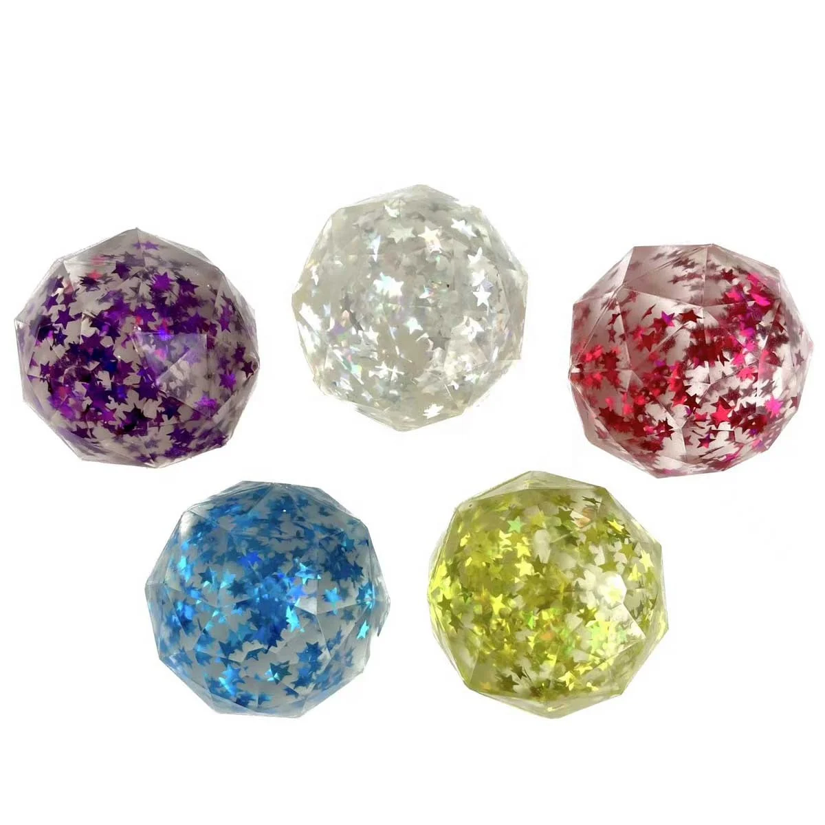 Bouncing Rubber Diamond Toy 49mm Clear Balls with Star Glitter