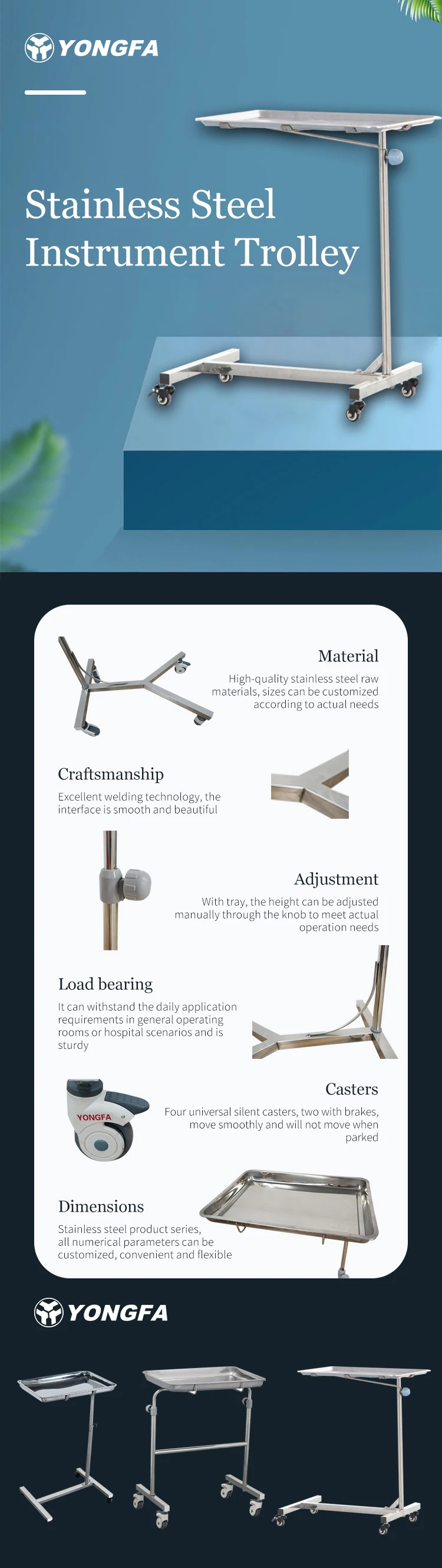 Yfq022 Stainless Steel Surgical Instrument Trolley Medical Consumables ...