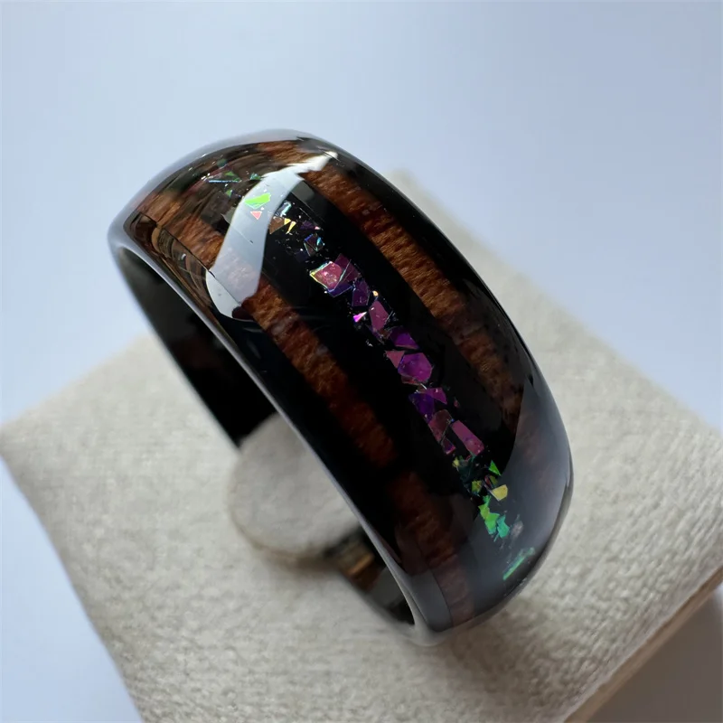 Macho Jewelry 8MM Black Wooden Tungsten Ring with Colorful Shard Middle ...