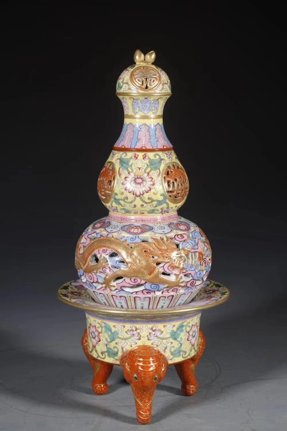 Antique Hand-painted Ceramics,Qing Qianlong: Hollow Dragon With Three ...