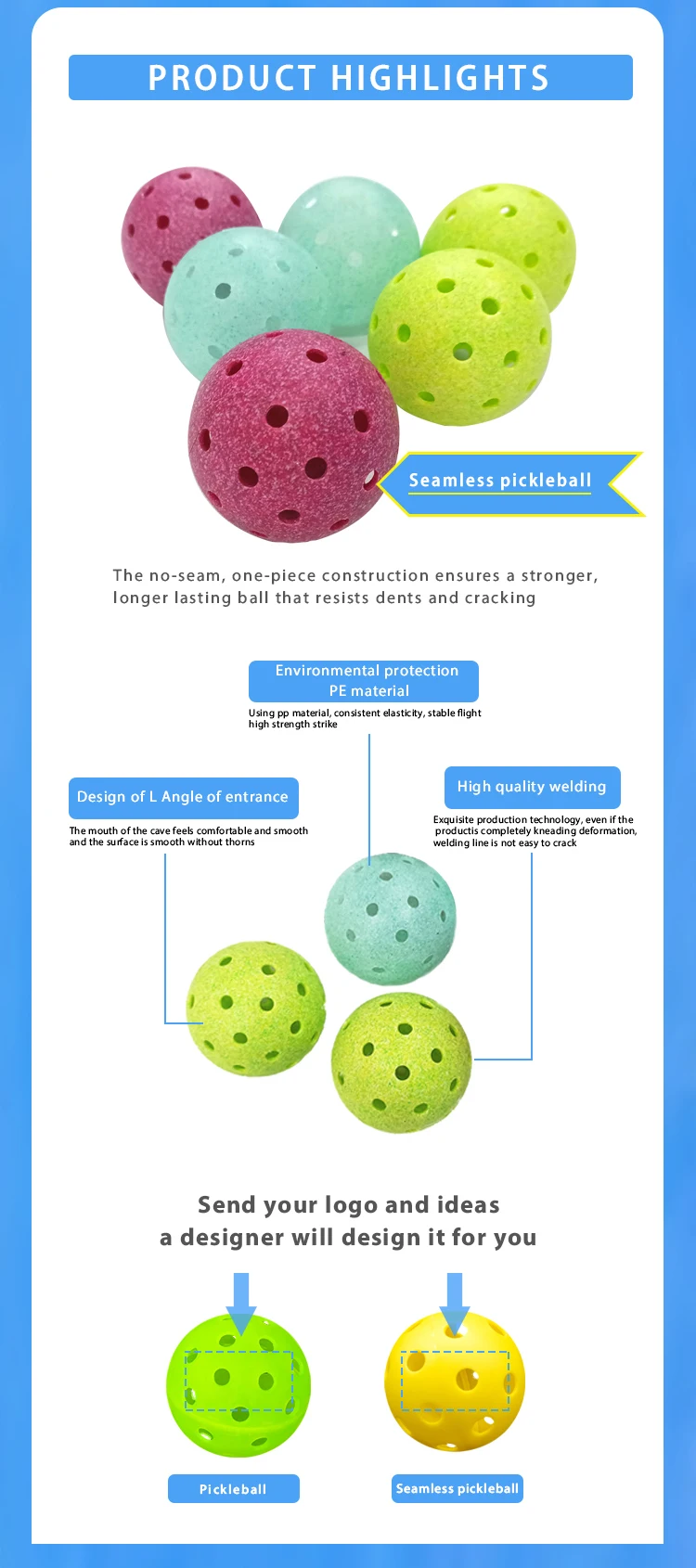 High Quality Custom Logo Plastic Pickleball Ball 14 Mm - Buy Pickleball ...