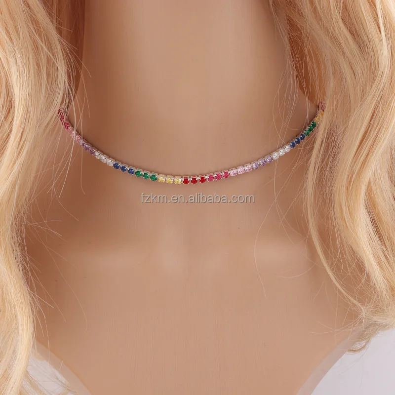 Color Stone Zirconia Chain Necklace Mix Style Stack Chokers Fashion ...