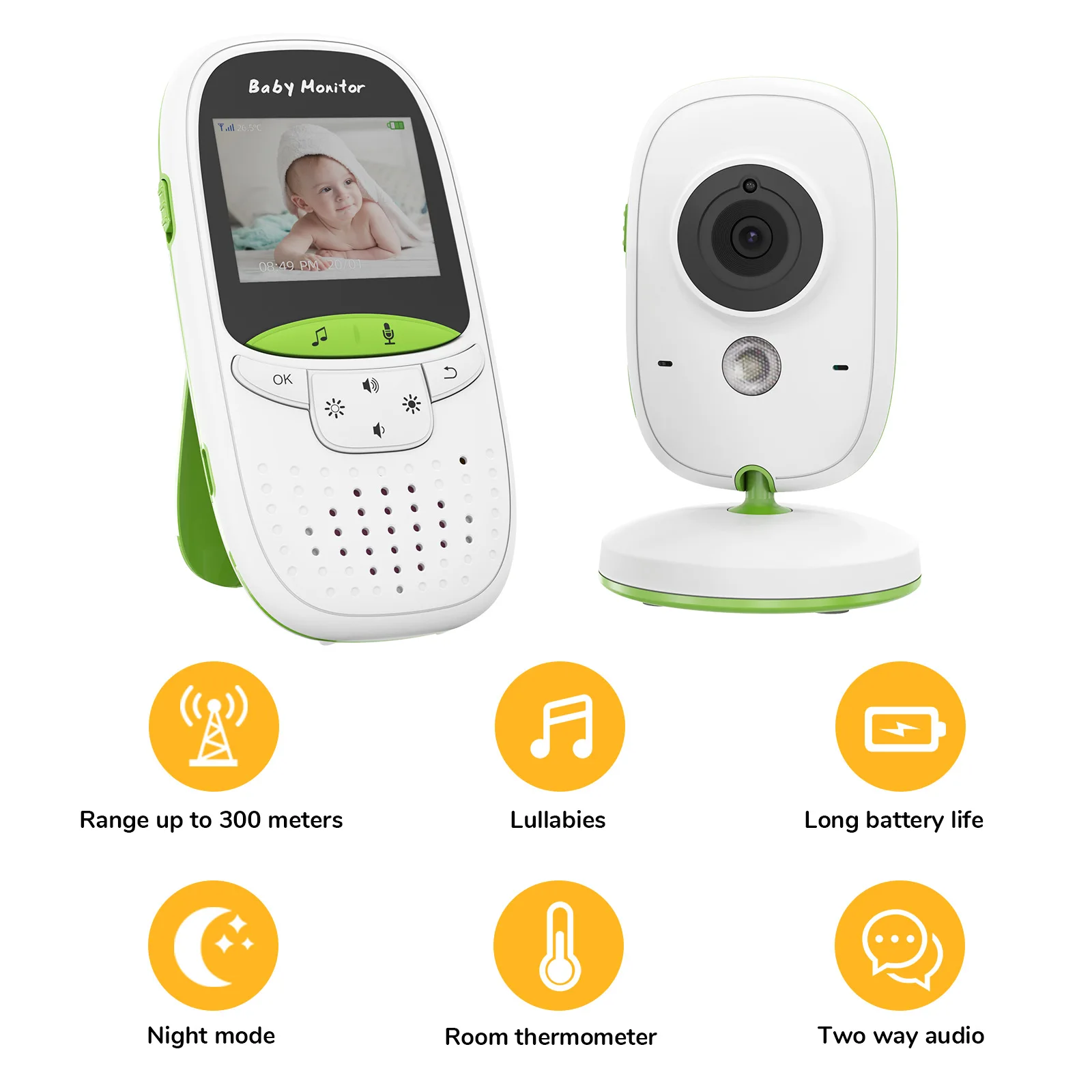 Wireless 2" Video Baby Monitor Two Way Communication Long Range Night ...