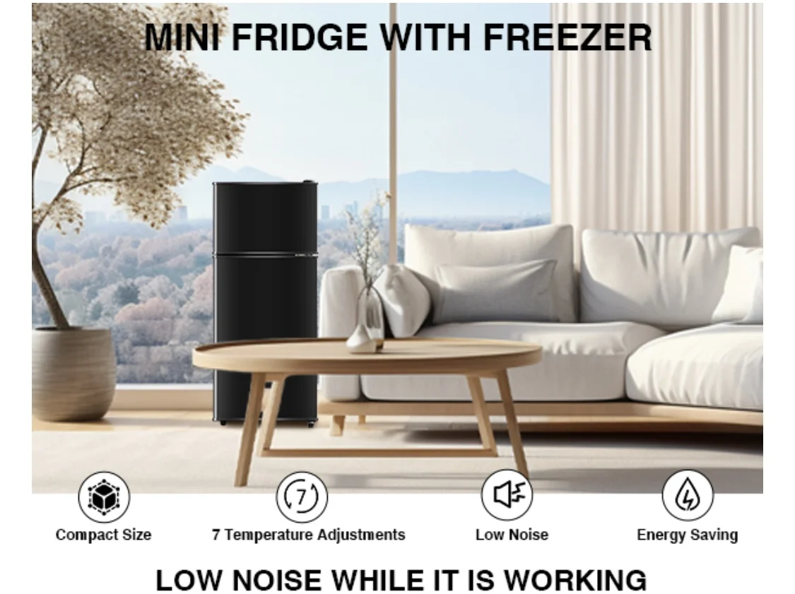 3.5 Cu.Ft Portable Mini Fridge with Removable Glass Shelves, Compact ...