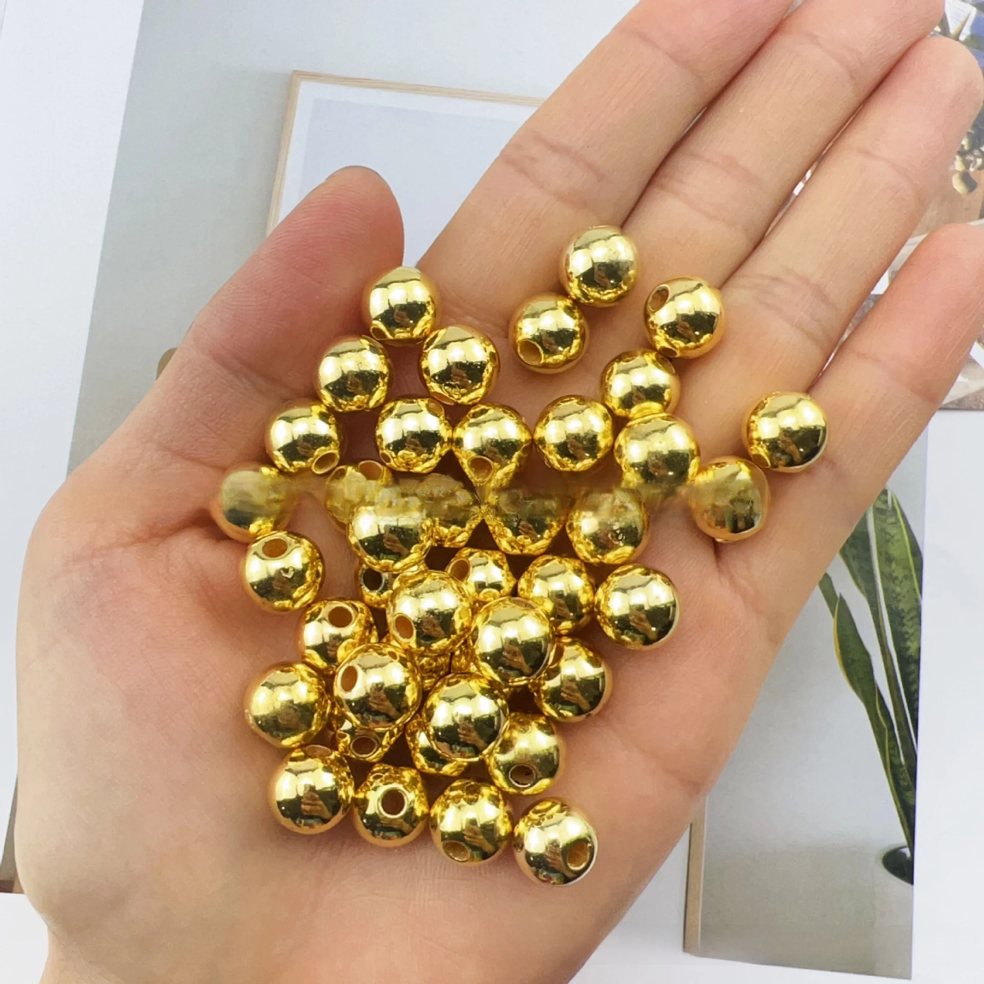 450gram Gold Plated Silver 4mm 5mm 6mm CCB Plastic Vertical Hole Round ...