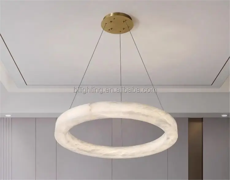 Modern Living Room Pendant Light Fixture Natural Marble Calcite Ring ...