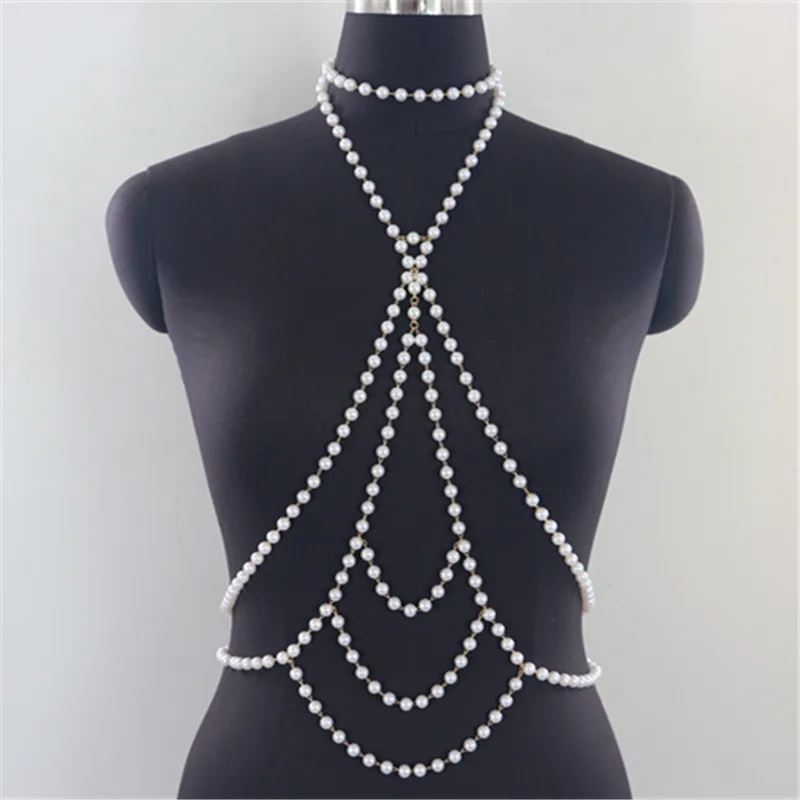 Sexy Pearl Body Chain Bra Fashion Necklace Bridal Jewelry Top Chain ...