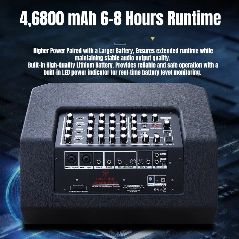 COOLMUSIC 300-Watt Portable Outdoor Battery Powered Speaker Amplifier ...