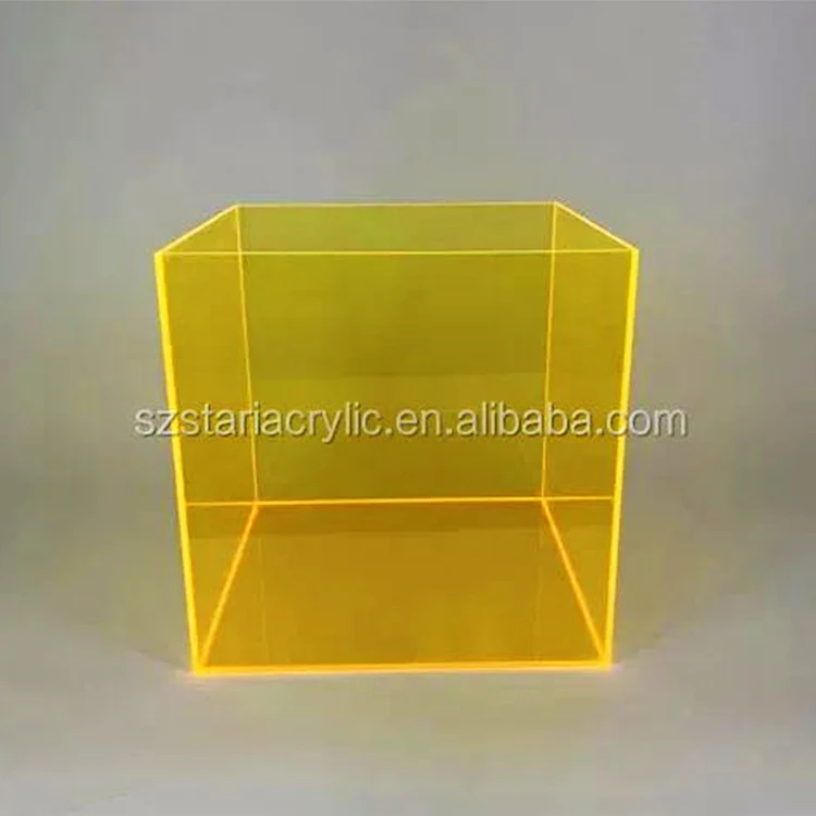 Neon Yellow Acrylic 5 Sided Box - Versatile Storage Cube