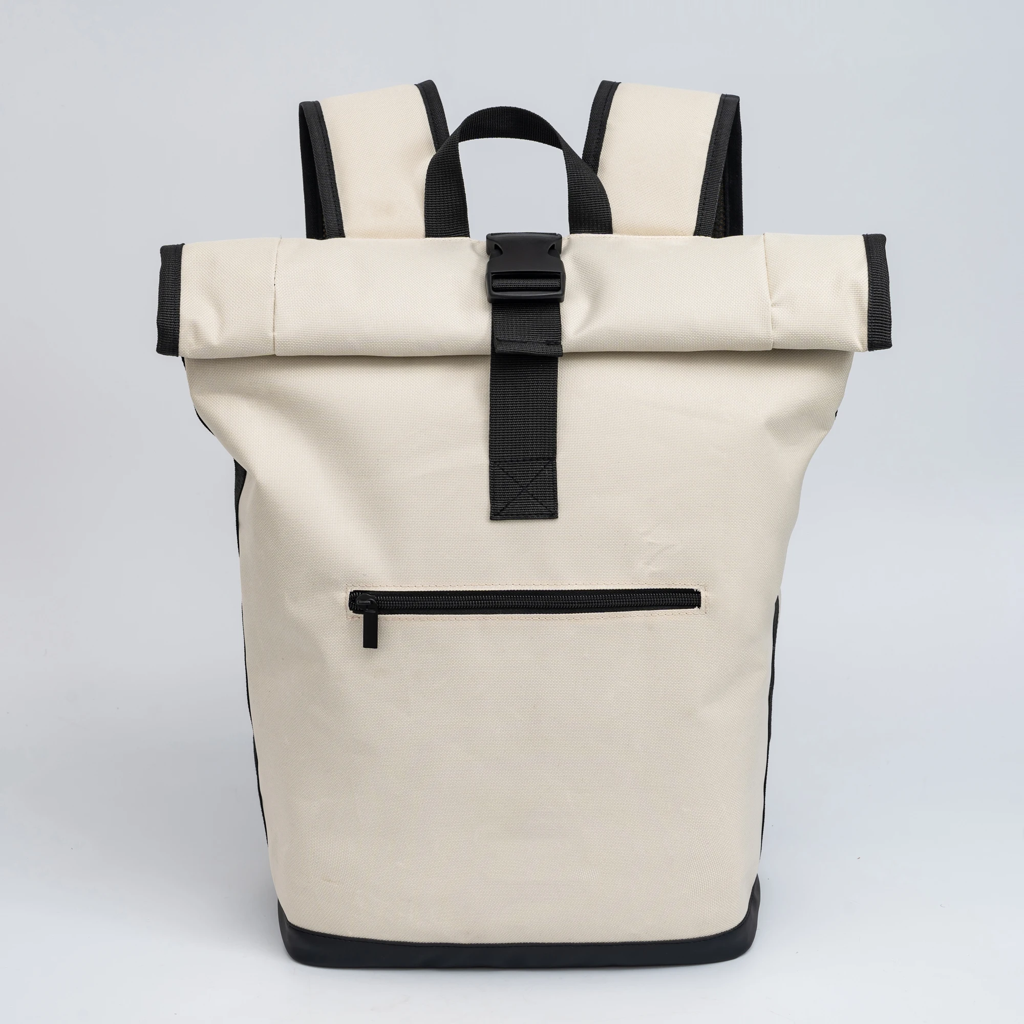 Black Recycled RPET Roll Top Backpack - Durable & Waterproof