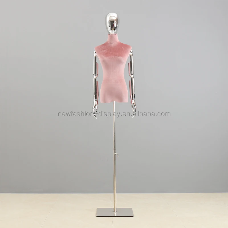 Gold Silver Plated Half Body Mannequin - Velvet Torso