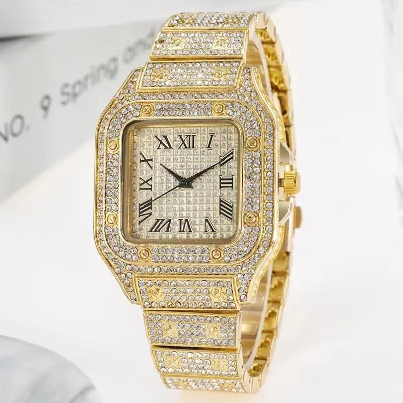 Oversize Square Dial Full Diamond Watches - Luxury & Style