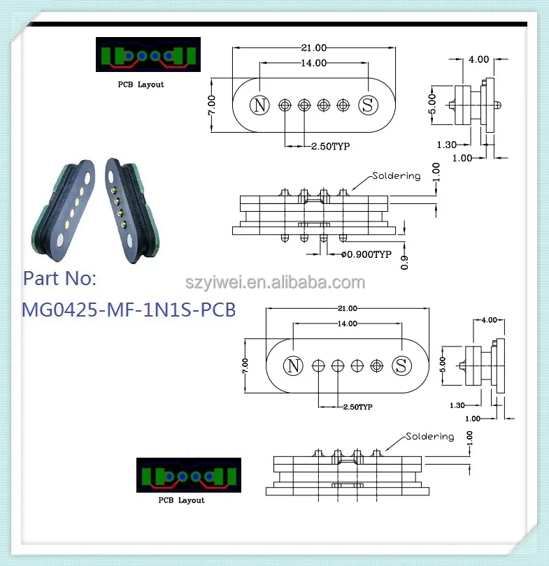 Magnetic Spring Loaded Pogo Pin Connector 4 Pin Pitch 2.5 Mm Data ...