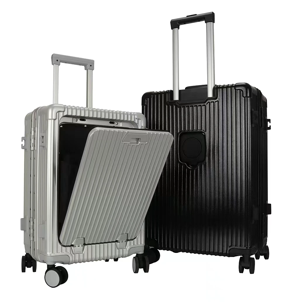 Pure Pc Multifunctional Front Open Aluminum Frame Luggage With Cup ...
