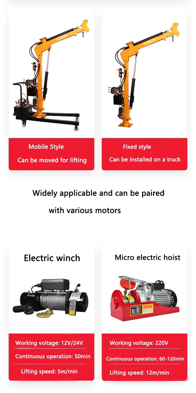 Lifting Rotary Hydraulic Boom Remote Control Electric Winch