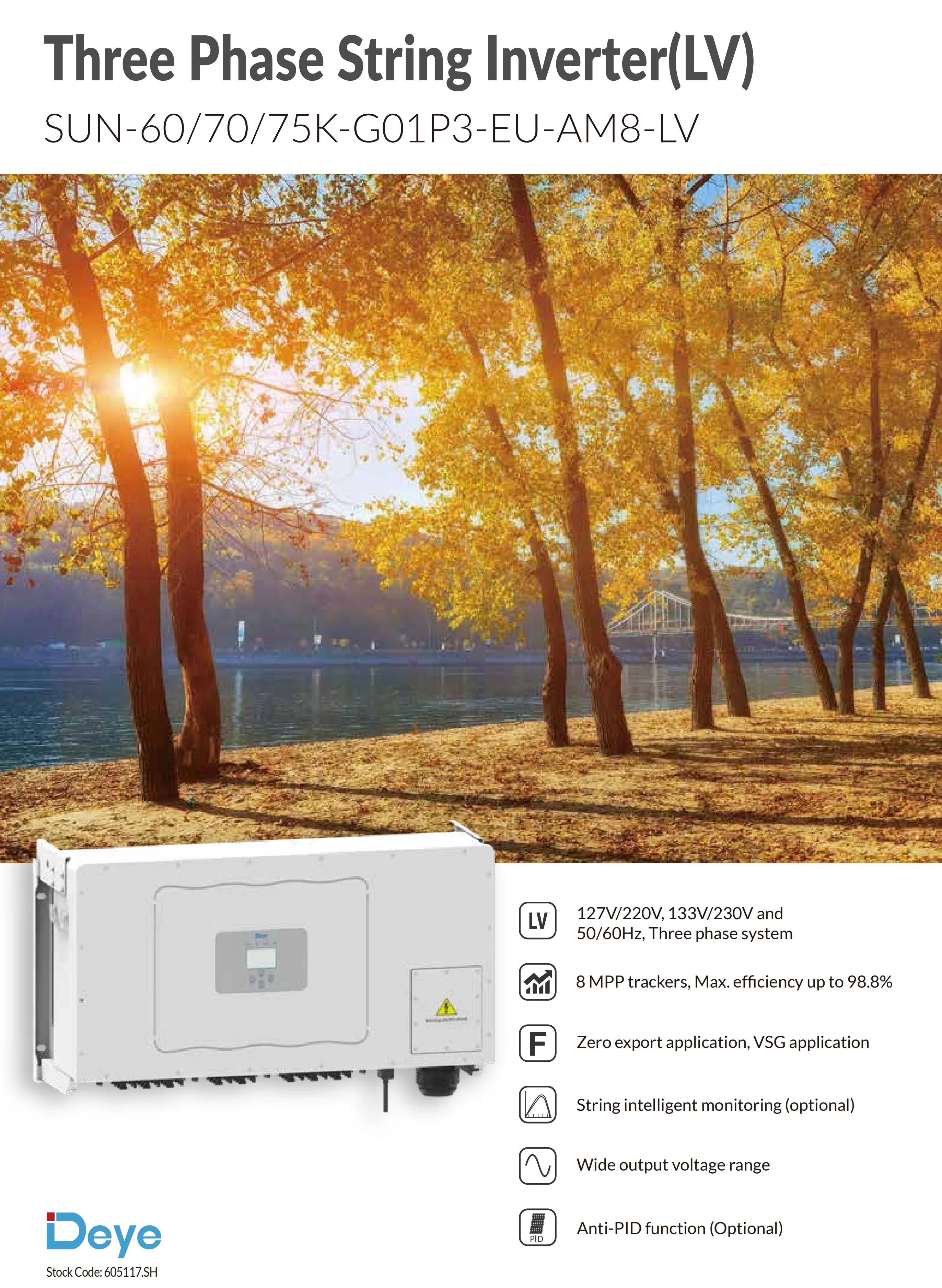 Deye Three Phase String Inverter SUN-75K-G01P3-EU-AM8-LV Low Voltage ...