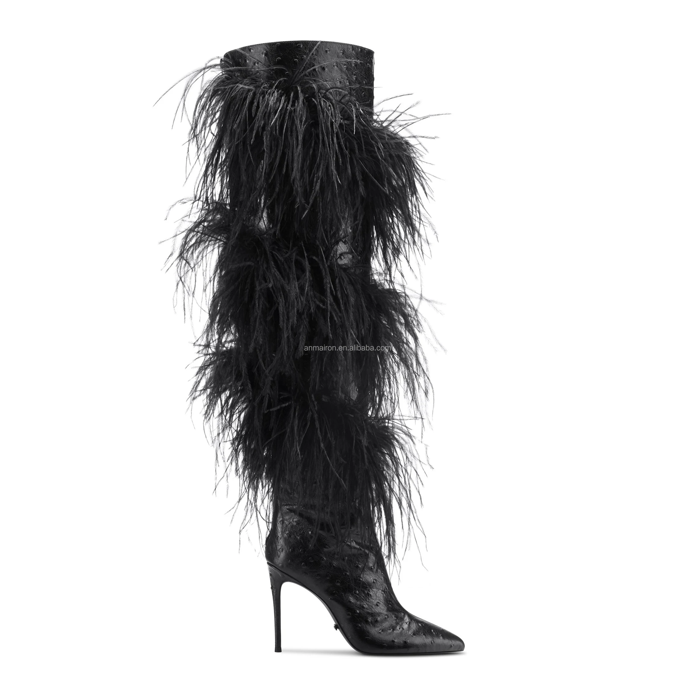 Anmairon Super Luxury Real Ostrich Feather Boots - Orange