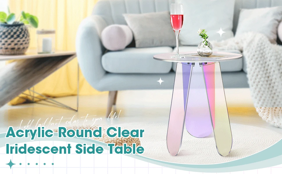 Colorful Coffee Table Detachable Living Room Iridescent Acrylic Side ...