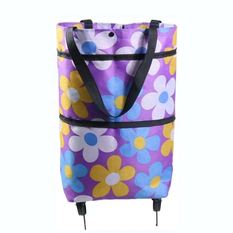2 In 1 Foldable Shopping Trolley Bag With Wheels Oxford Fabric ...