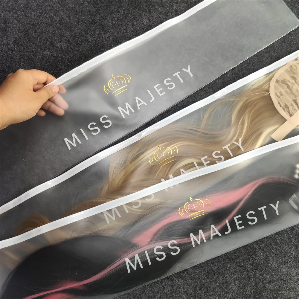 Luxury Custom Long Hair Extensions Packaging Bag Brand Logo Wig Zip Bag ...