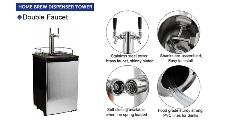 Stainless Steel 3'' Brewing Tower Beer Faucet Dispenser Double Tap ...