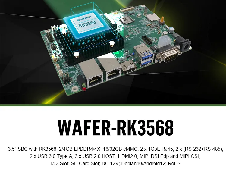 IEI WAFER-RK3568 3.5" SBC Industrial Motherboard - Rockchip RK3568
