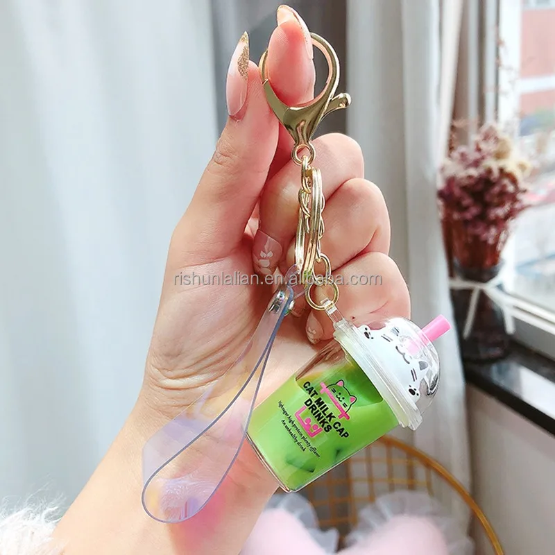 Boba Tea Keychain With Liquid Quicksand Kawaii Milk Tea Keychain Bubble ...
