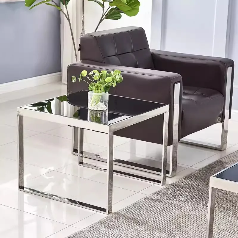 Office Coffee Table Simple Modern Stainless Steel Black Glass Coffee ...
