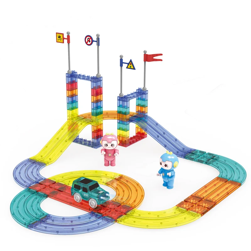 Magnetic Track Car Toy Set Magnetic Tiles Magnetic Building Blocks Set ...