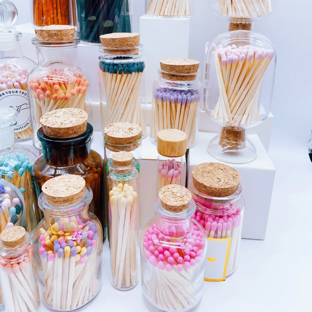 Custom Colorful Match Sticks in Glass Jar - Safe & Stylish