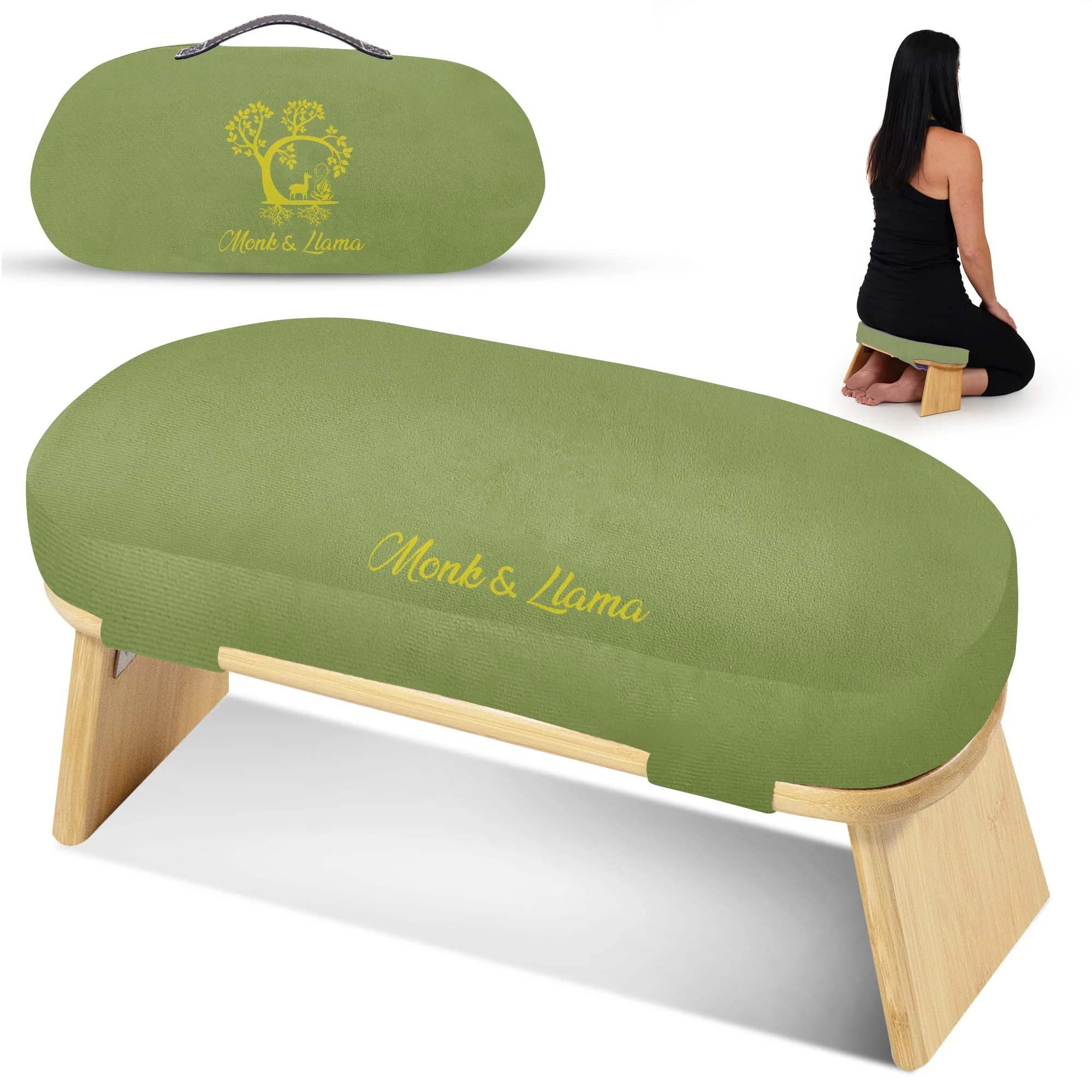 Wooden Folding Yoga Meditation Bench Kneeling Small Bamboo Meditation ...