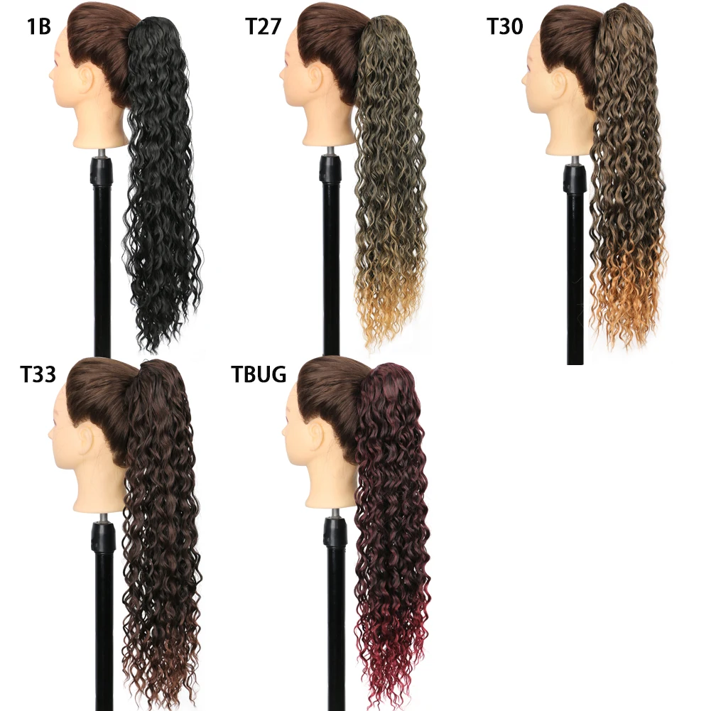 Synthetic Deep Wave Ponytail 22 Inch Drawstring Ponytail Extensions For ...