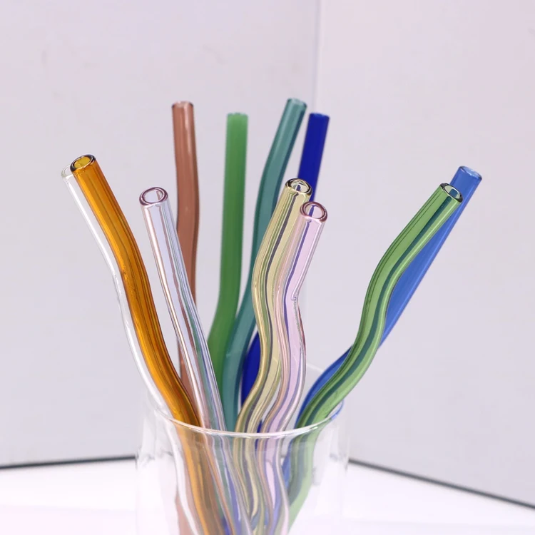 8mm Eco Friendly Reusable Heat Resistant Borosilicate Wavy Glass Straw ...