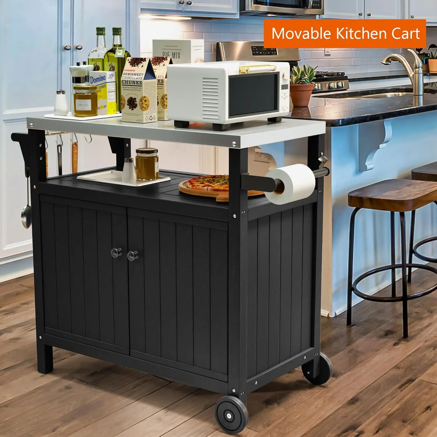 Movable Portable Outdoor Grill Prep Table Grill Cabinet Kitchen Rolling ...