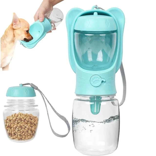 2 in 1 Dog Water Bottle Pet Dispenser with Detachable Food Container ...