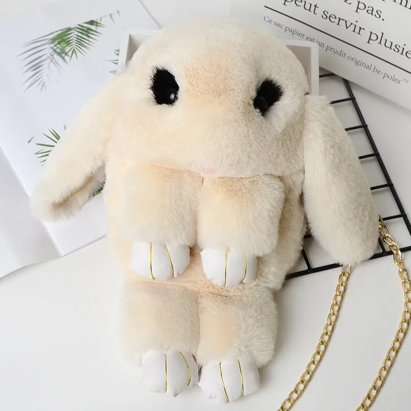 Cute Animal Rabbit Plush Handbag Kawaii Faux Rabbit Fur Bunny Purse for ...