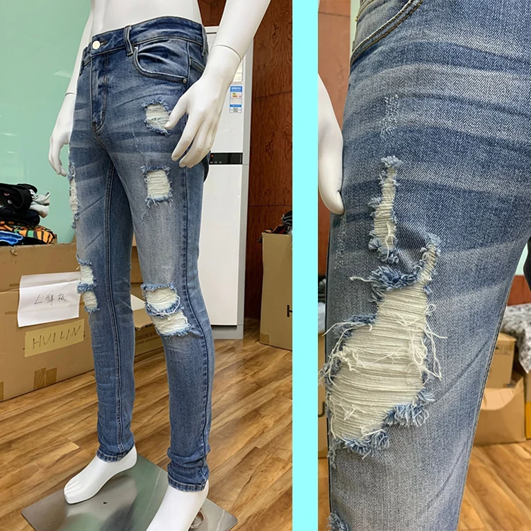 Fashion Hip Hop Streetwear Skinny Ripped Damage Trousers Scratch ...