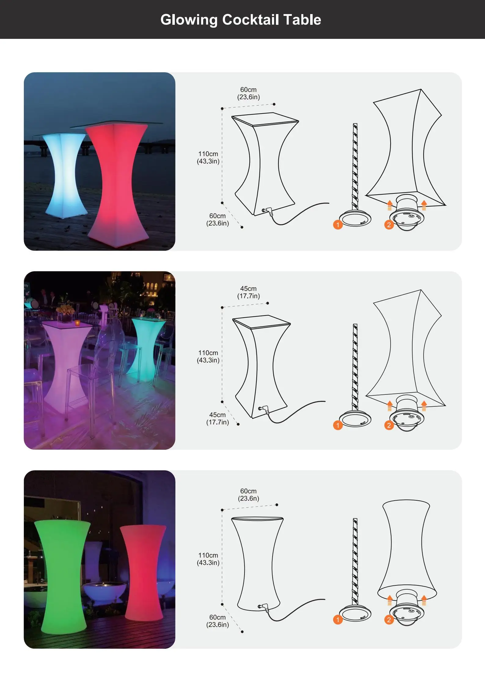 High-End 16-Color LED Light Lounge Furniture Cocktail Table Set for ...