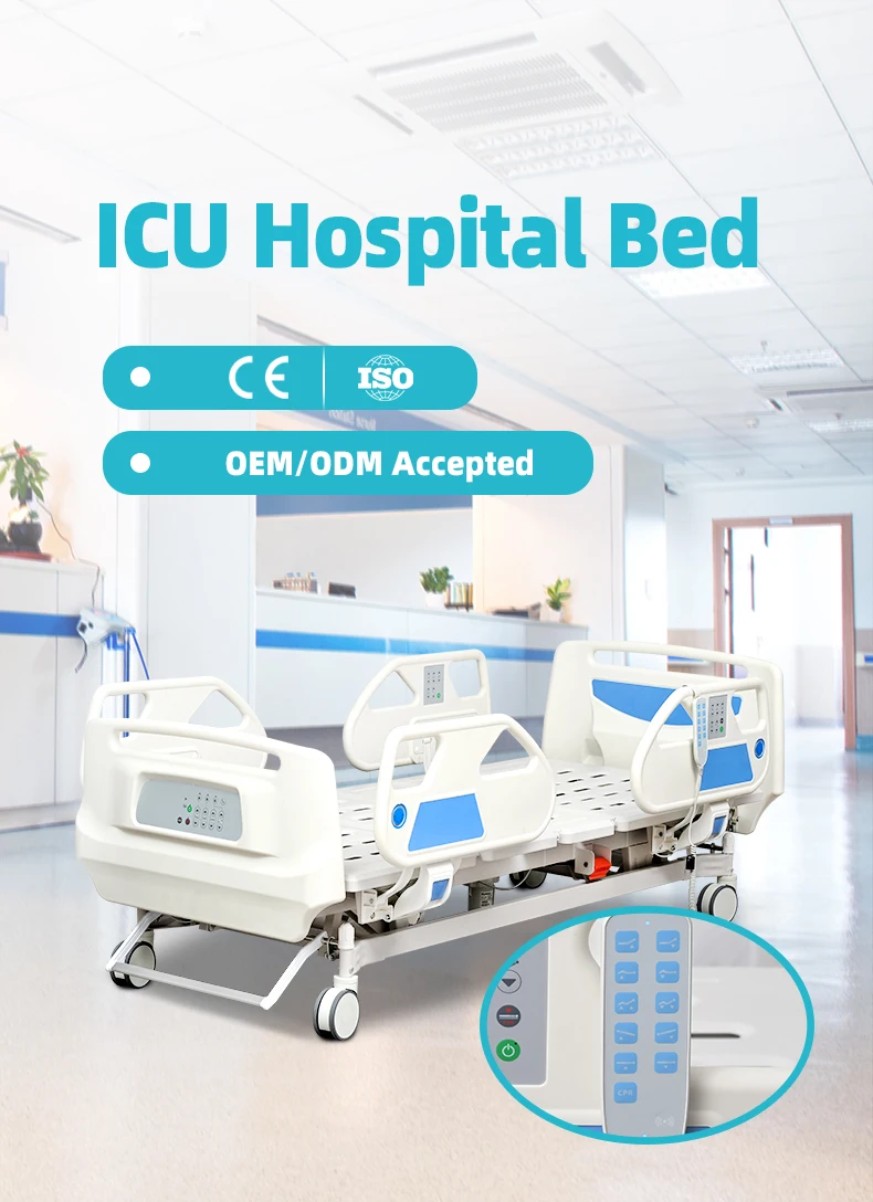 Hospital Furniture Electric Five Functions Icu Medical Bed With ...