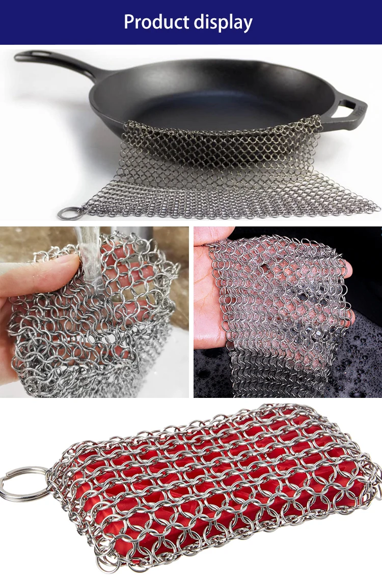 Stainless Steel 304 Chain Mail Scrubber for Kitchen Cleaning