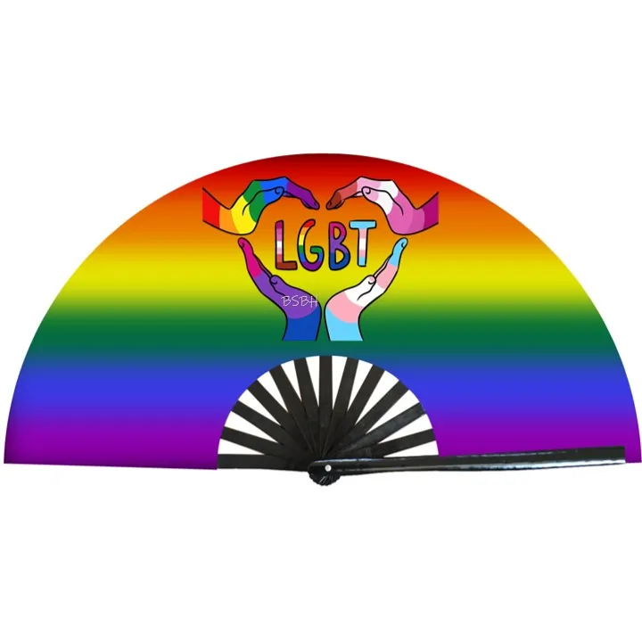 BSBH Custom Rainbow Pride 33CM Bamboo Hand Fans for Parties