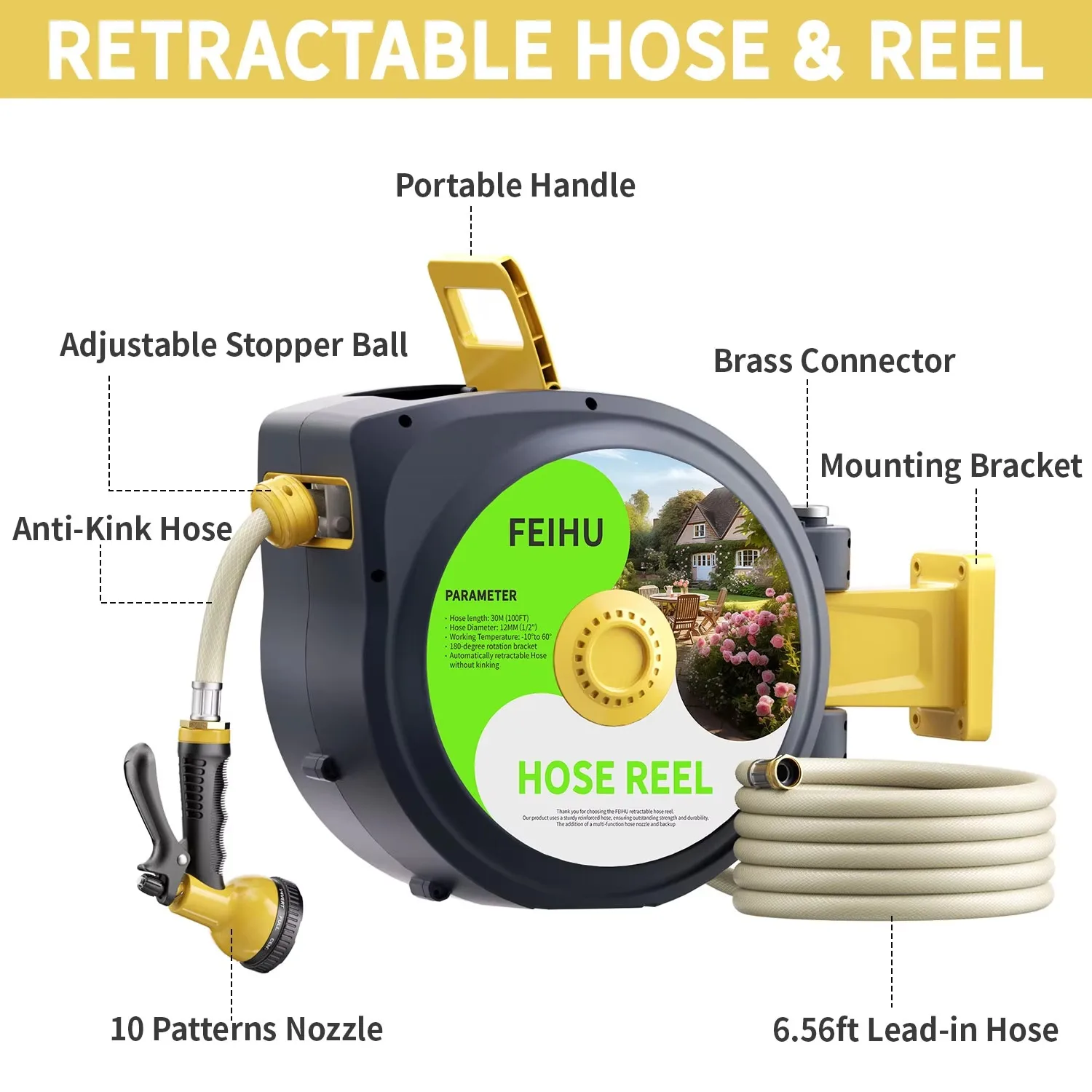 Best-selling Retractable Garden Hose Reel Wall Mount Hose Reels with 10 ...