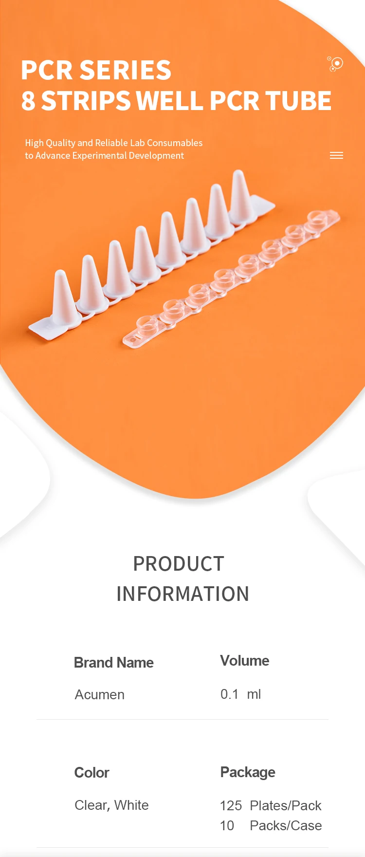 0.2ml Sterile 8 Strips Pcr Tube 8-tube Pcr White Tubes Strip With Clear ...